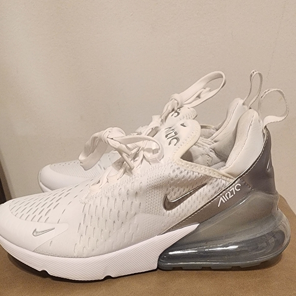 Nike | Shoes | Nike Air Max 27 White And Silver Sneakers | Poshmark